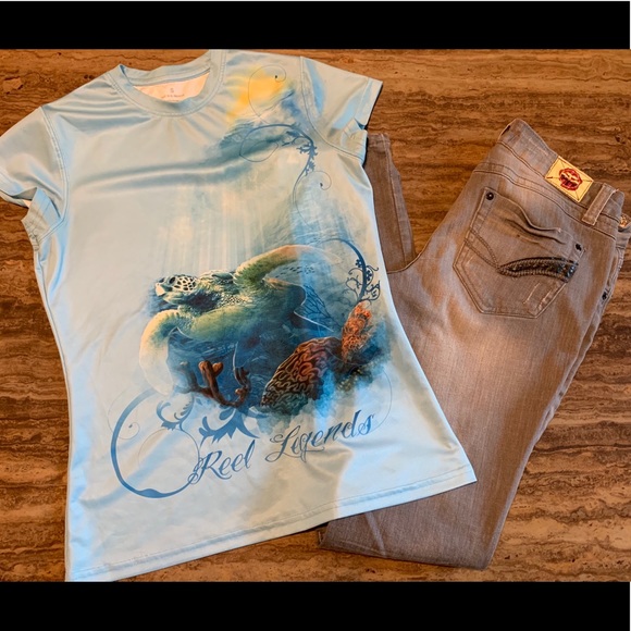 Reel Legends | Tops | Reel Legends Turtle Print Fishing Shirt Sz S ...
